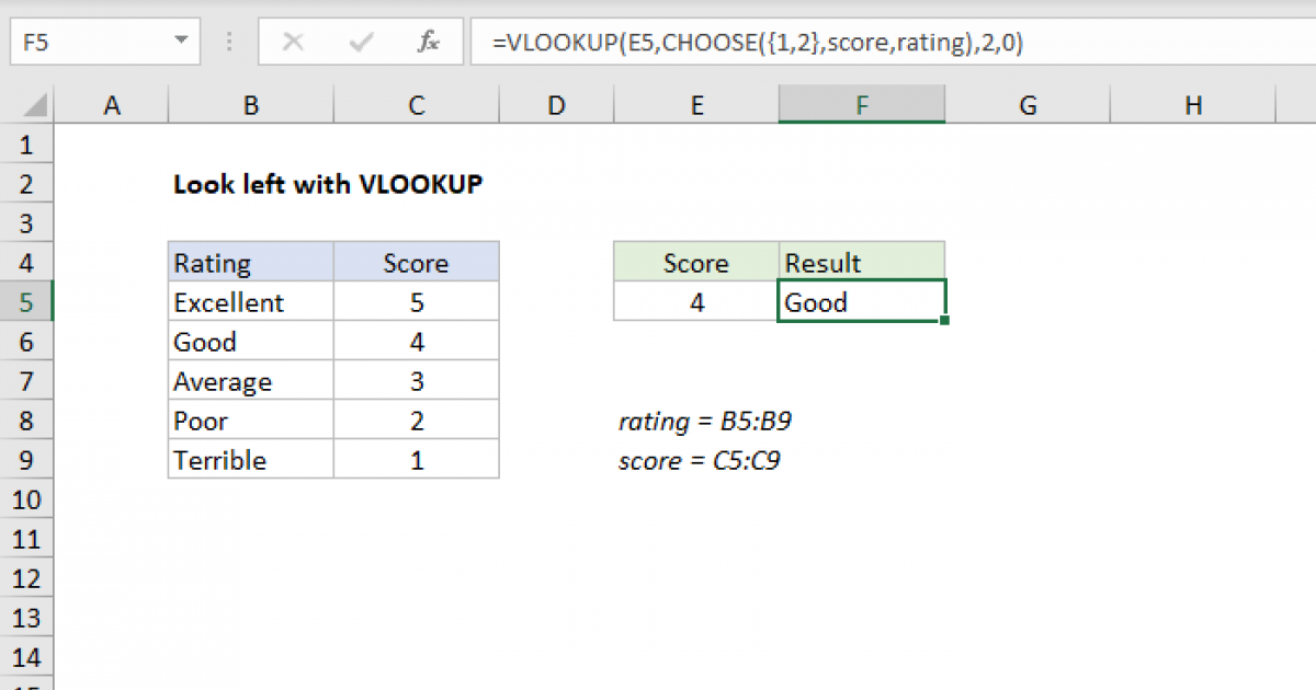 Left Lookup With Vlookup Excel Formula Exceljet